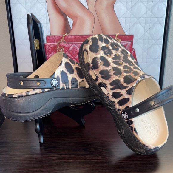 CROCS | Shoes | Crocs Womens Animal Print Clogs Black And Tan | Poshmark